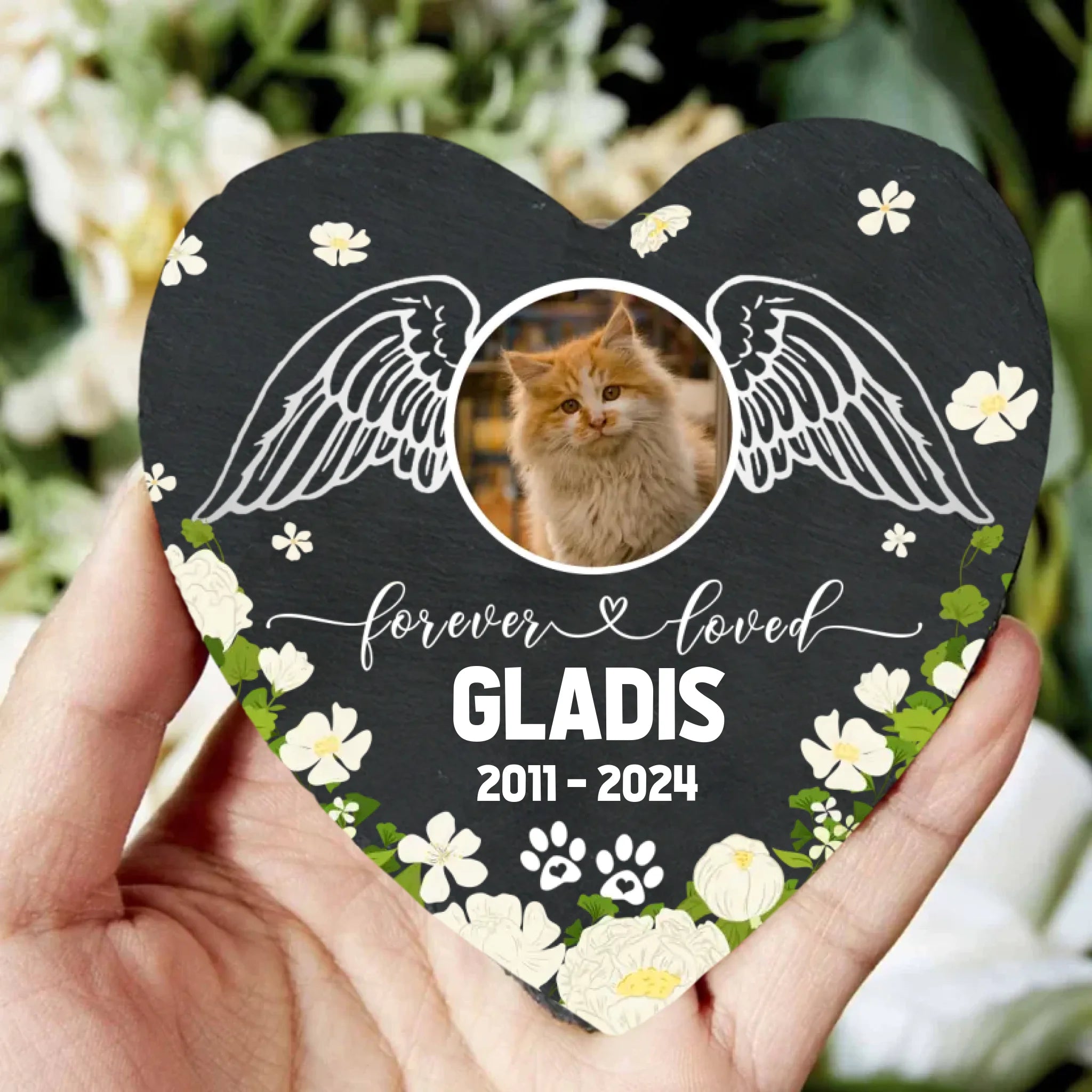 Cat Headstone | Custom Cat Memorial Garden Stone | Heart Shaped Headst