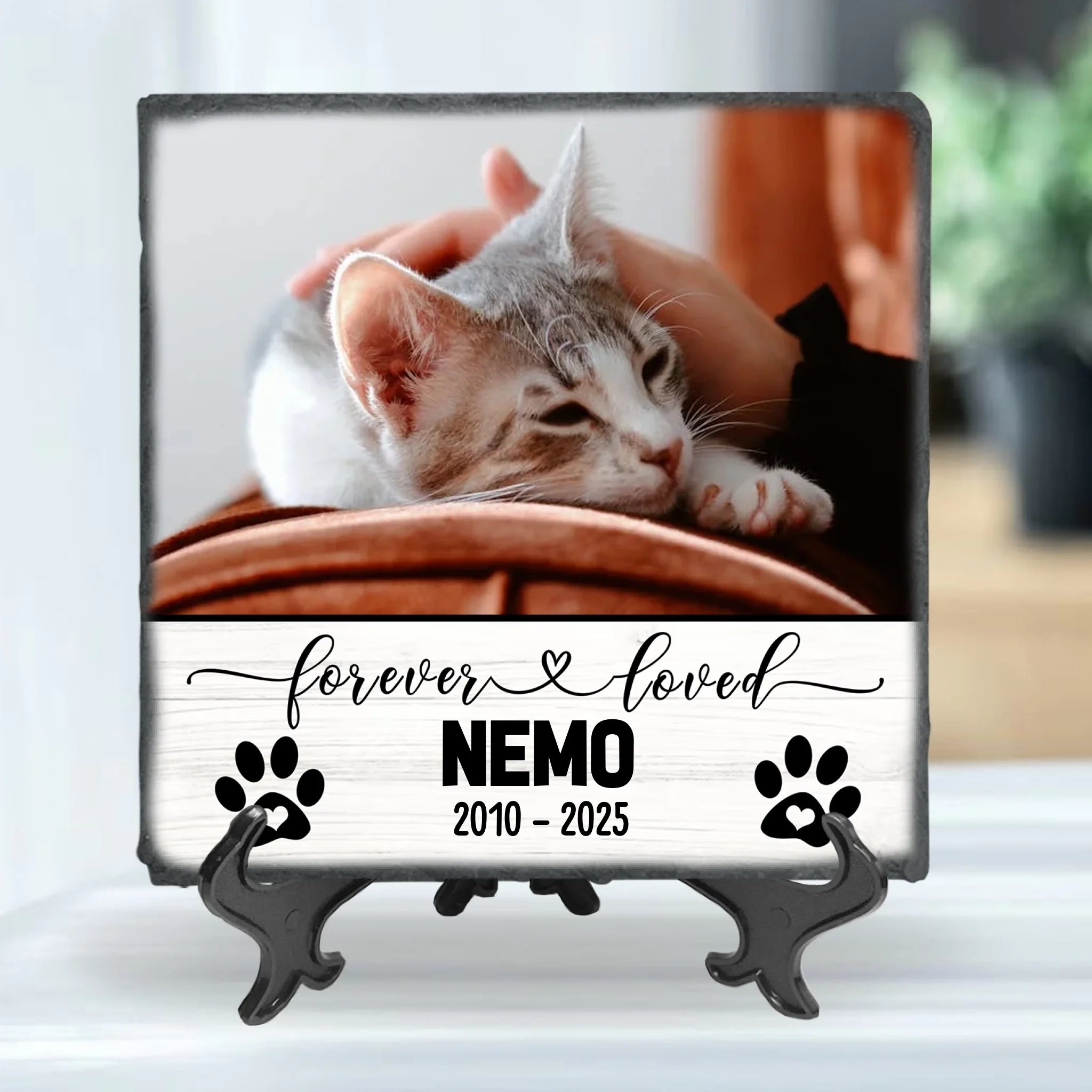 Cat Headstone | Custom Cat Memorial Garden Stone | Square Headstone